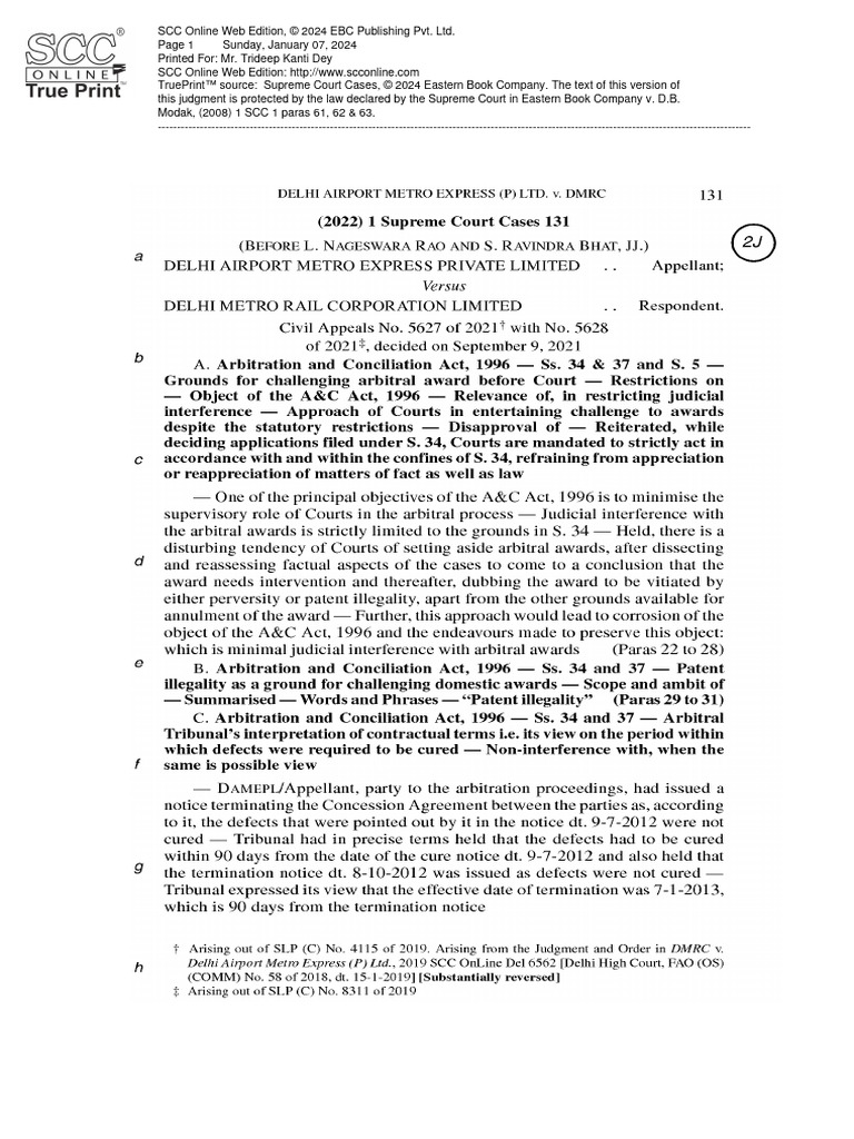 2022 - 1 - SCC - 131 - 160 - DAMC V. DMRC | PDF | Justice | Crime & Violence