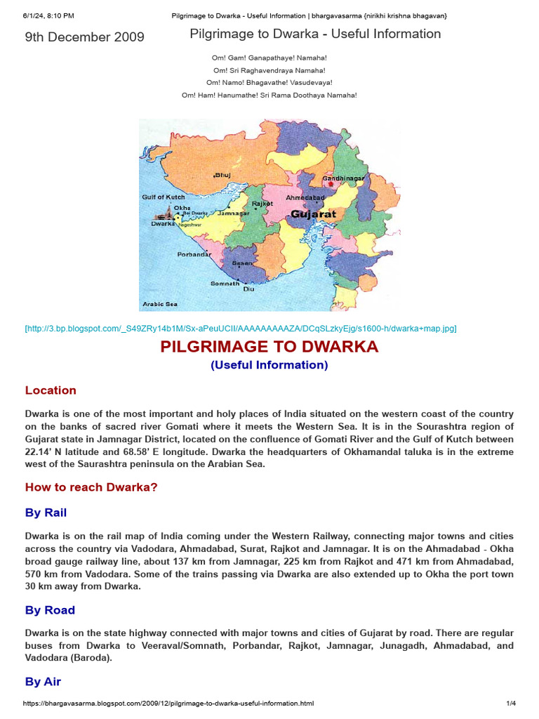 Pilgrimage To Dwarka - Useful Information - Bhargavasarma (Nirikhi Krishna Bhagavan) | PDF ...