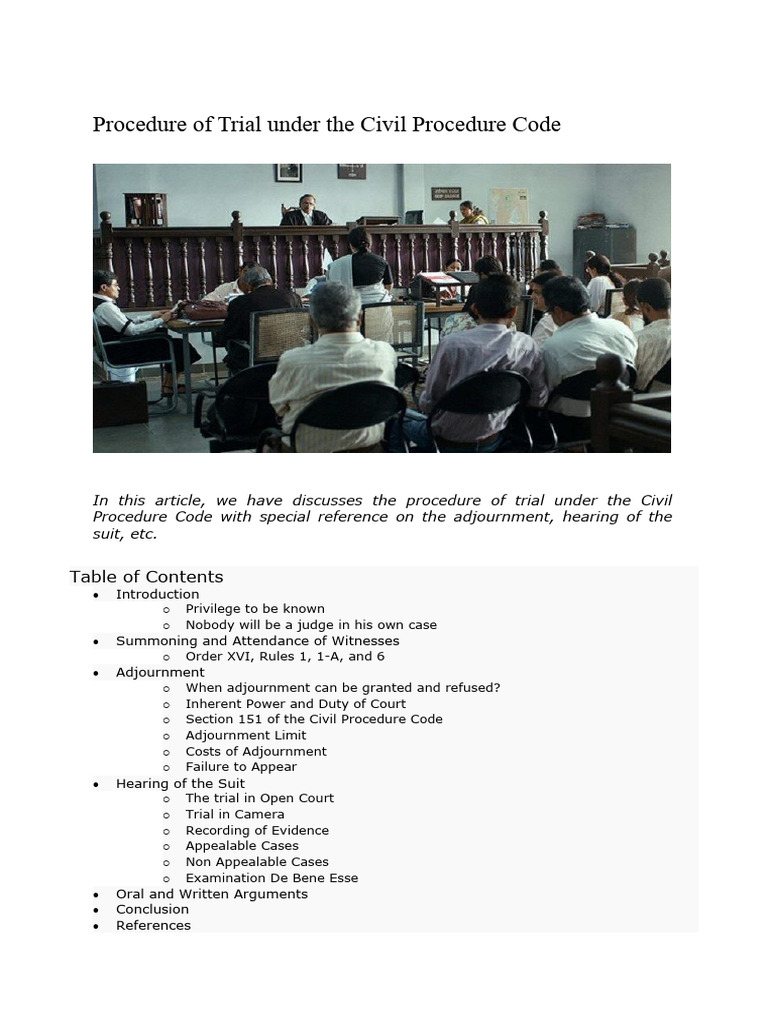 Procedure of Trial Under The Civil Procedure Code | PDF | Lawsuit ...