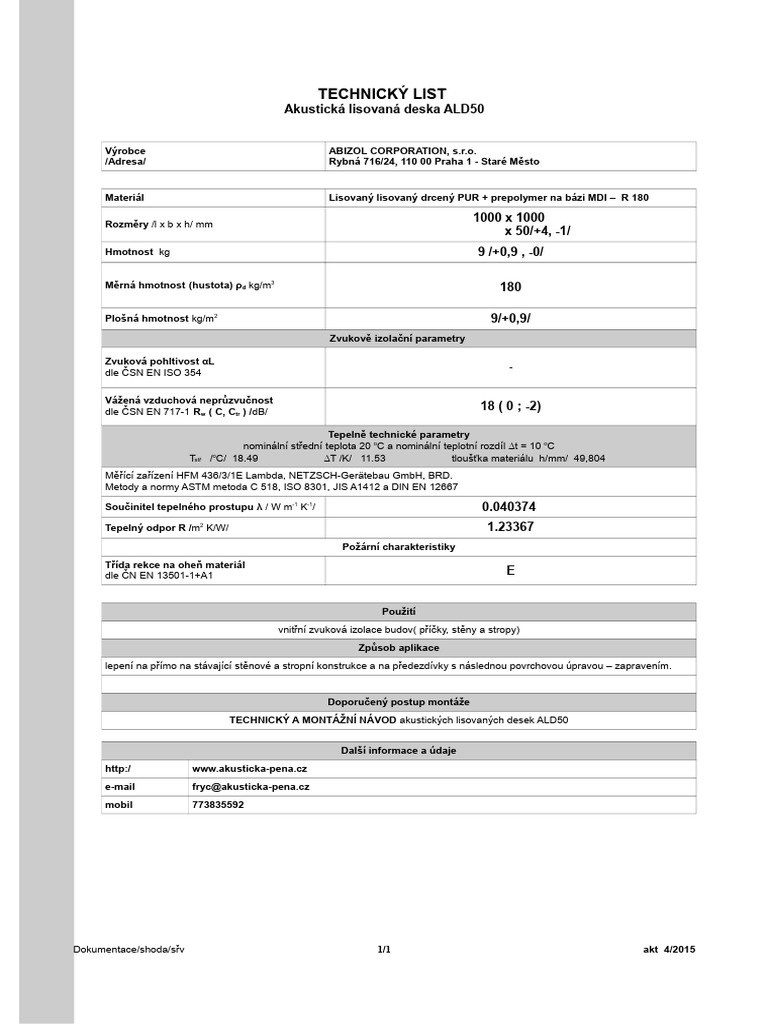 Technicky List Lisovana Deska | PDF