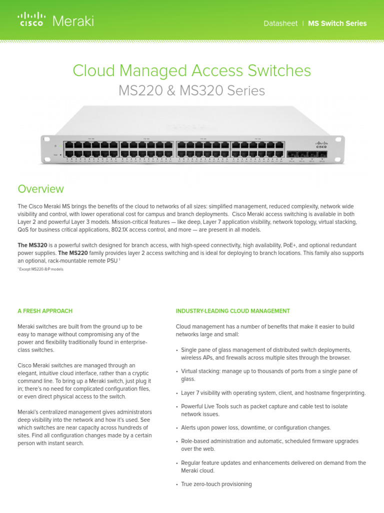 Meraki Datasheet Ms 220 320 Only | PDF | Computer Network | Network Switch