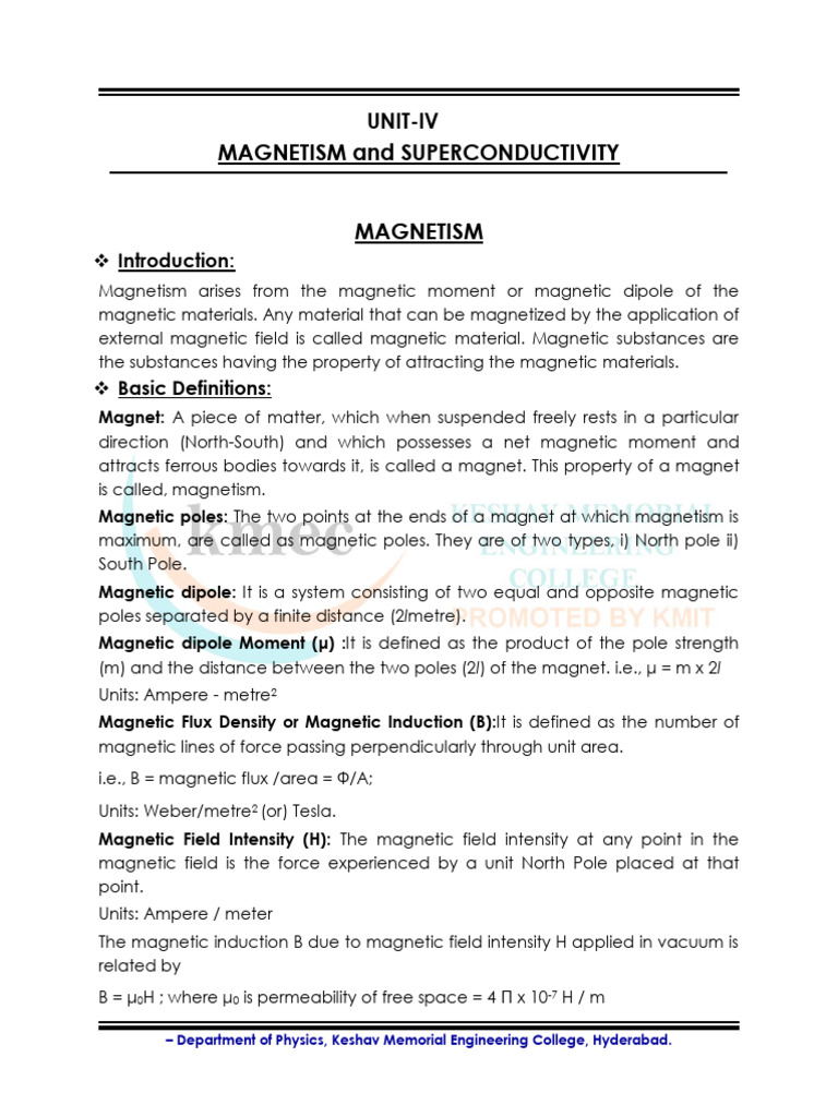 Physics Unit IV Notes | PDF | Magnetism | Ferromagnetism