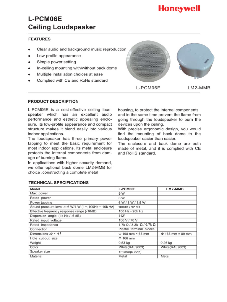 Datasheet L Pcm06e | PDF | Loudspeaker | Electrical Components