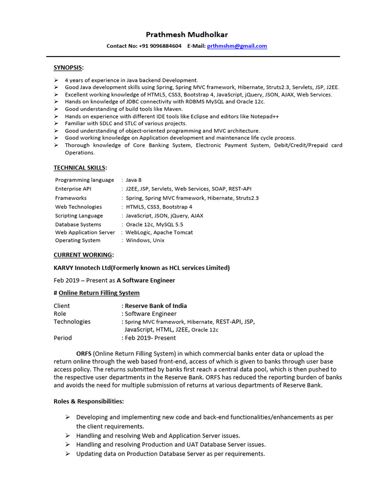 Prathmesh's Resume | PDF | Spring Framework | World Wide Web