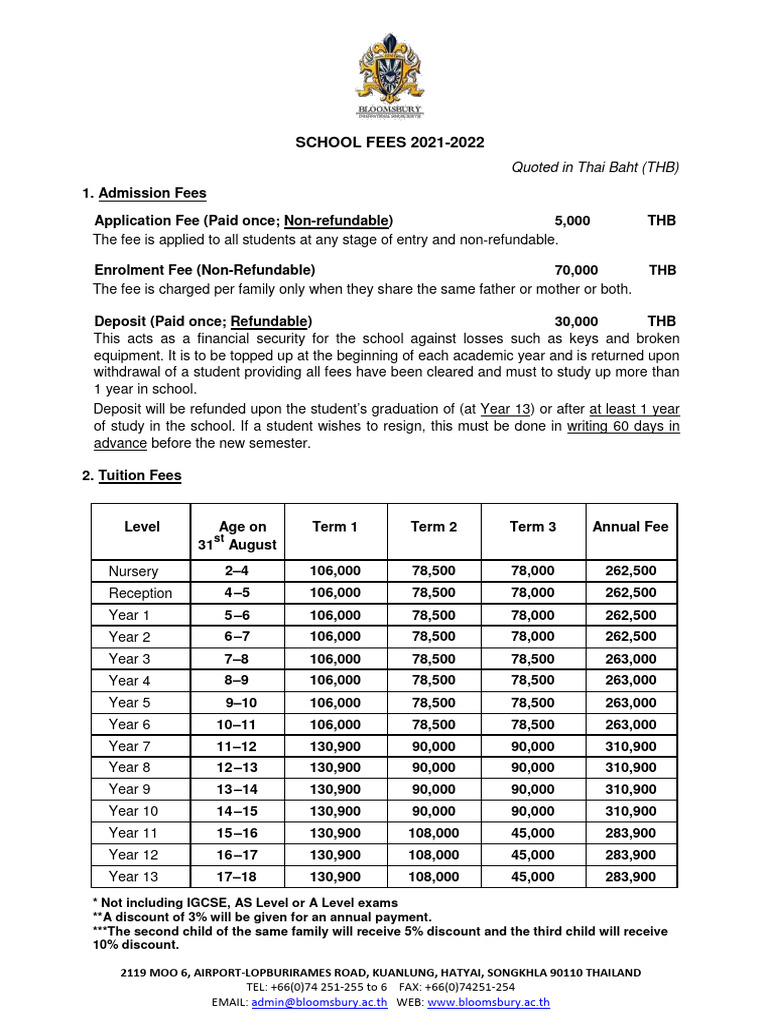 Bloomsbury School Fees 2021 22 | PDF | Cheque | Fee