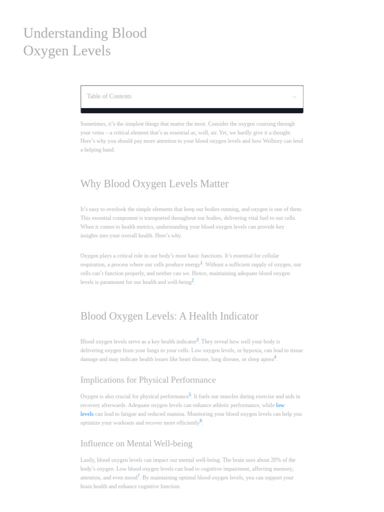 Blood Oxygen Levels - What's The Norm, How To Track & Measure | PDF ...