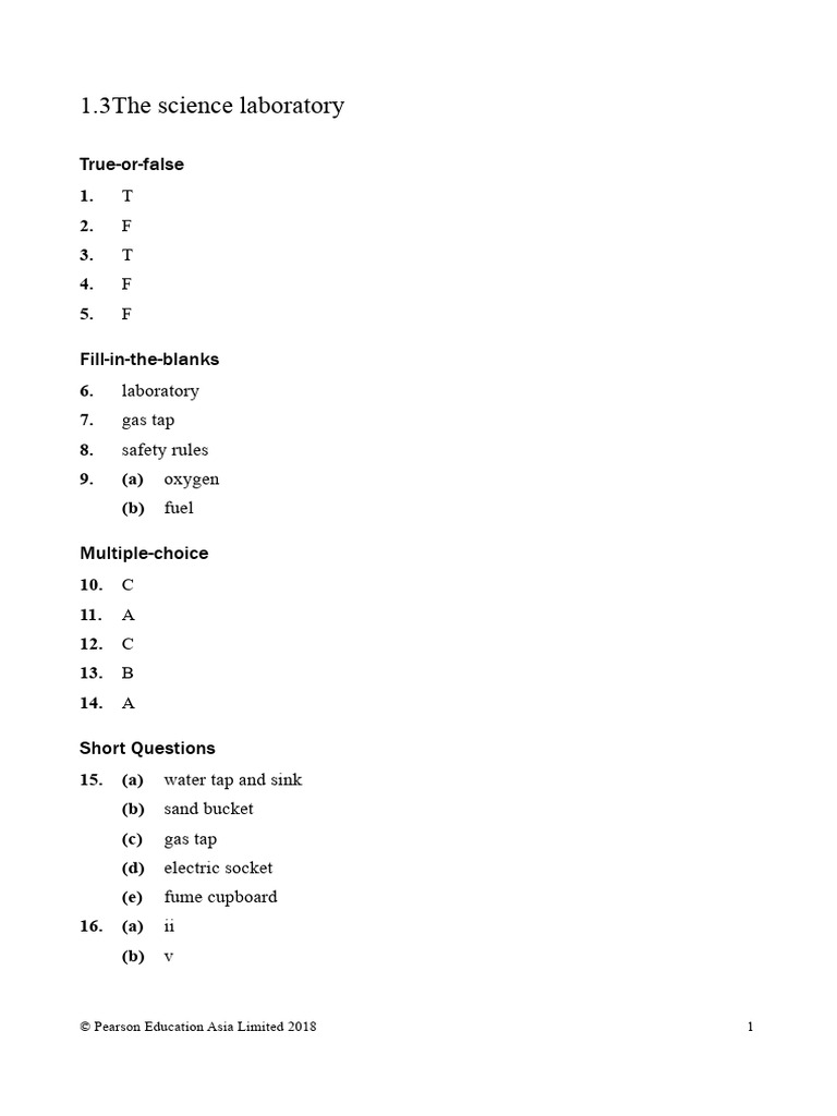 Science Lab Workbook Answers 1A | PDF