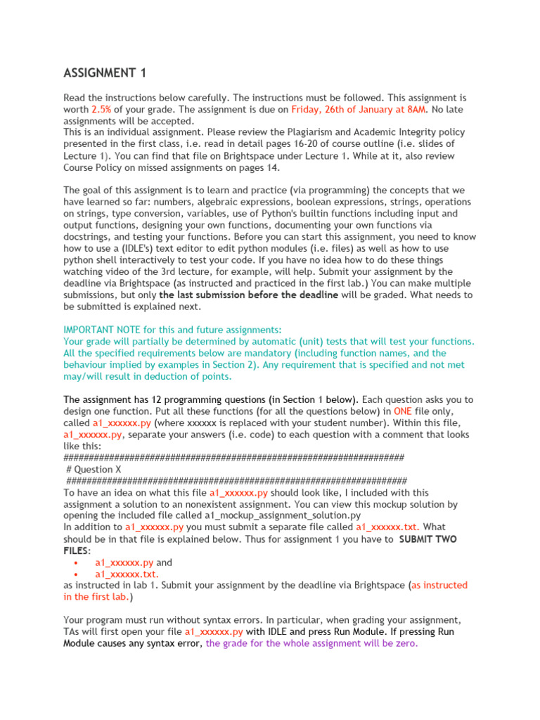 Assignment 1: 2.5% Friday, 26th of January at 8AM | PDF | Function (Mathematics) | Numbers