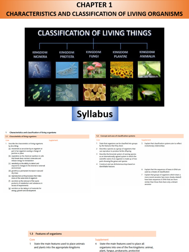 Chapter 1 Characteristics and Classification of Living Organisms | PDF ...