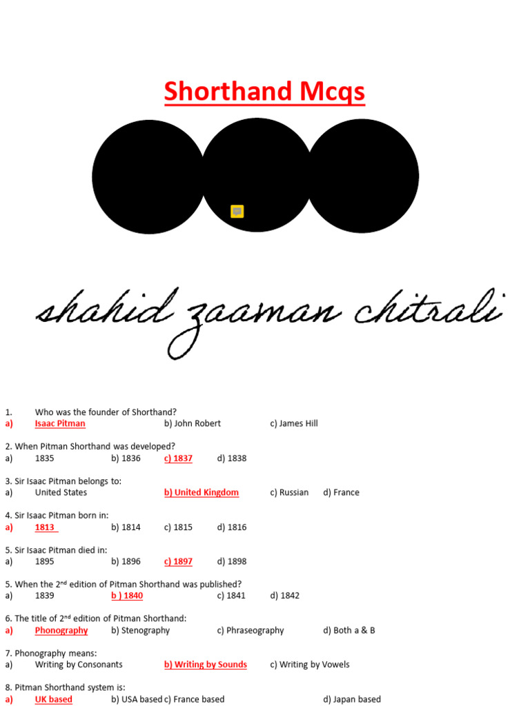 Shorthand MCQs 1 | PDF | Shorthand | Languages