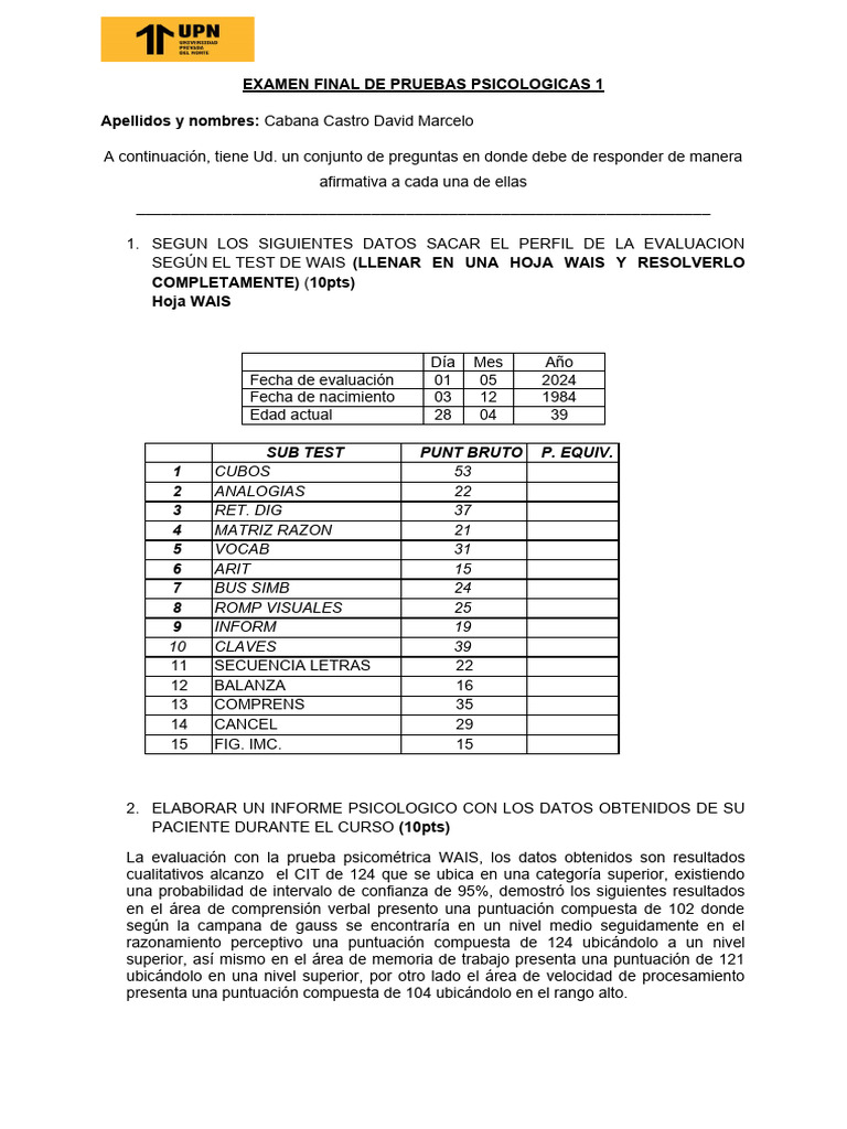PRUEBAS PSICOLOGICAS 1 | PDF