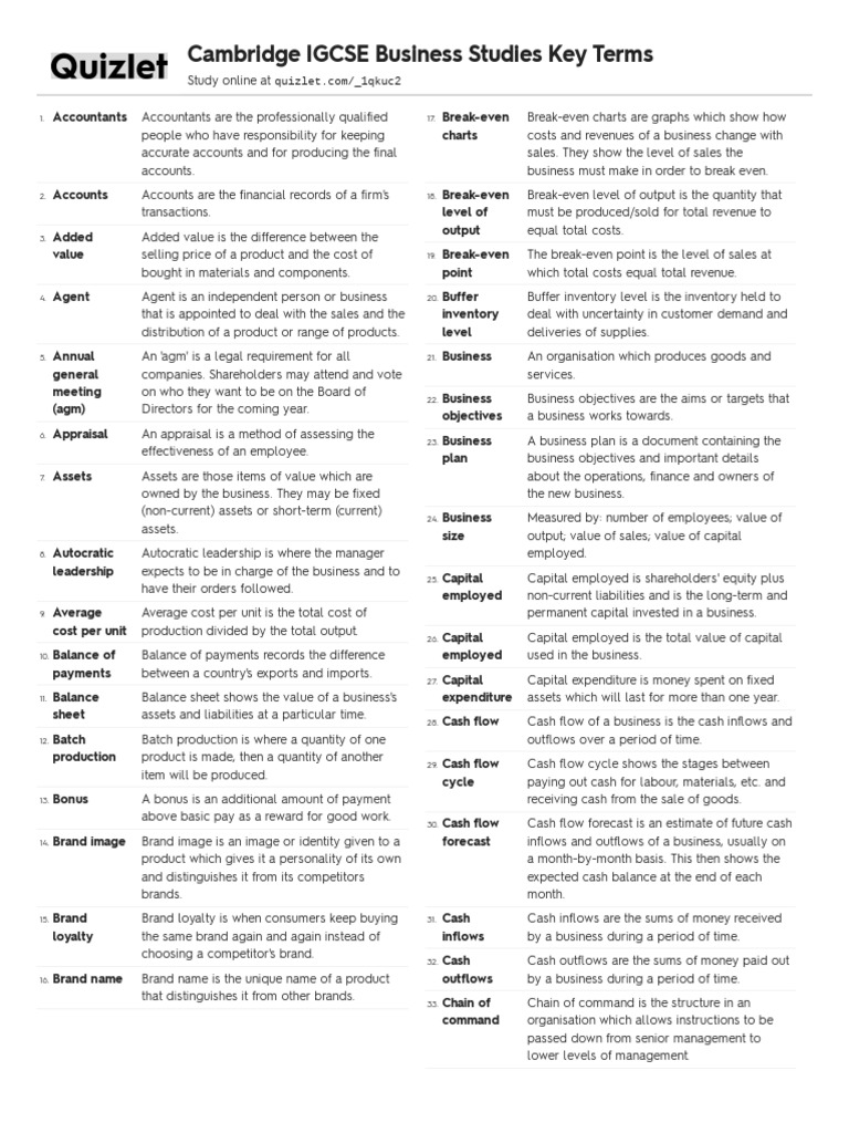 (IGCSE) 1 Glossary Business | PDF | Marketing | Exchange Rate