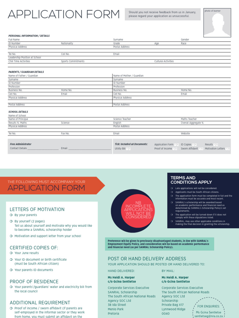 SANRAL-Scholarship-Application-Form | PDF