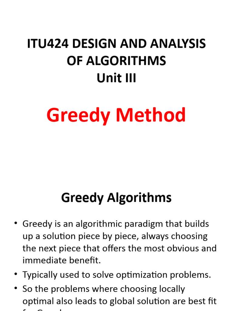 DAA Unit3 Greedy Methods | PDF | Mathematical Optimization | Computer Science