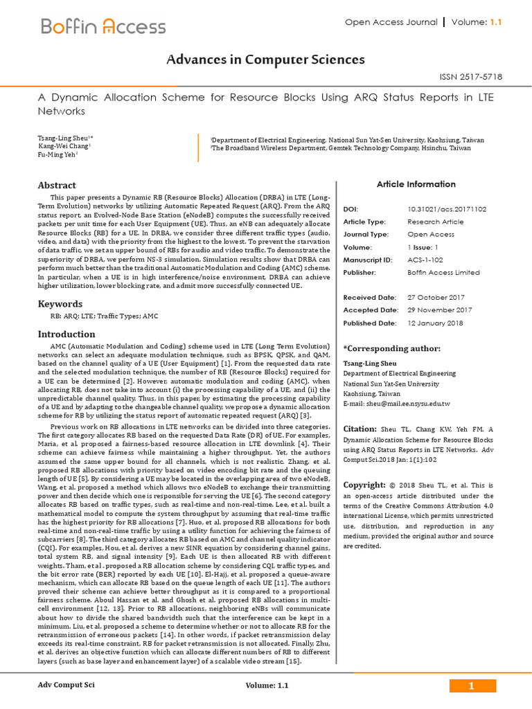 A Dynamic Allocation Scheme For Resource Blocks Using ARQ Status Reports in LTE Networks | PDF ...