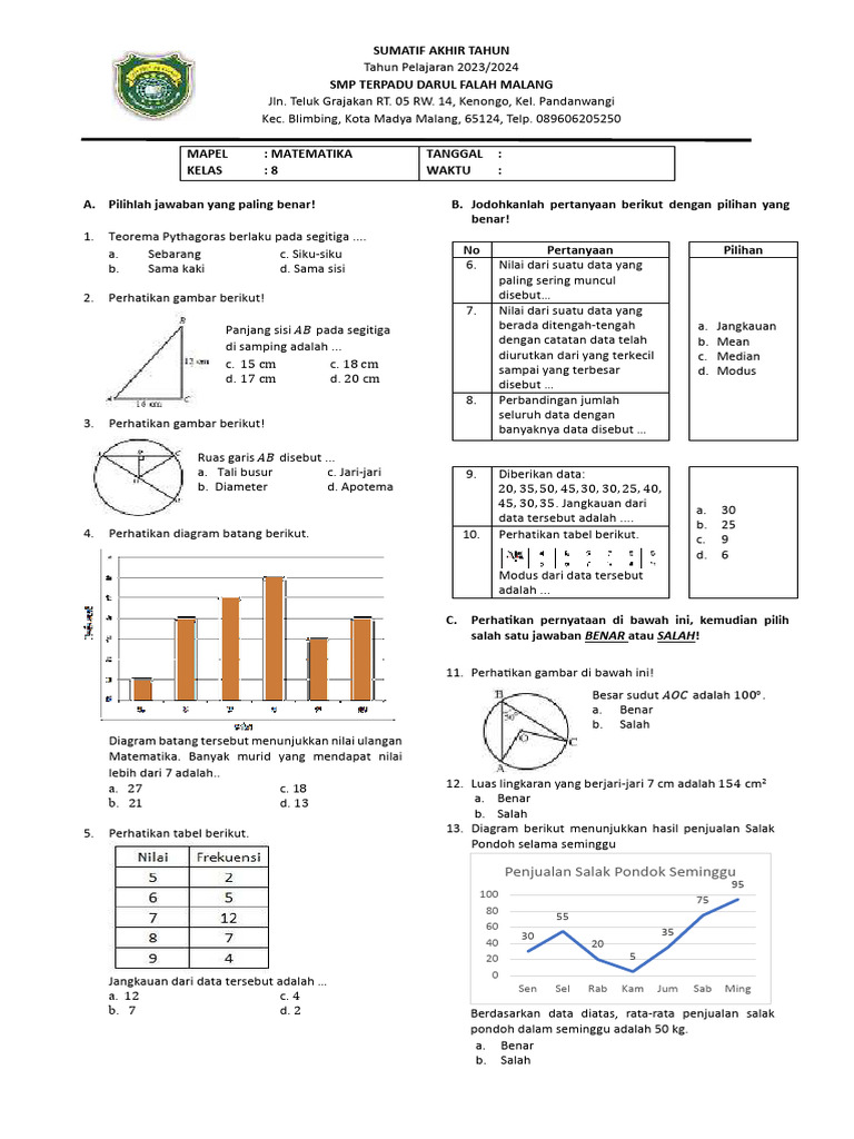 SOAL SAT 8 MATEMATIKA 2023-2024 | PDF