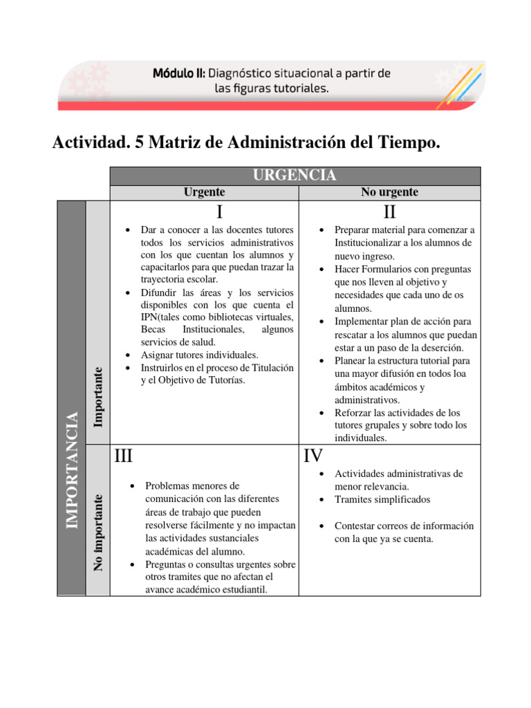 Actividad 5. Matriz de Administración del Tiempo. | PDF