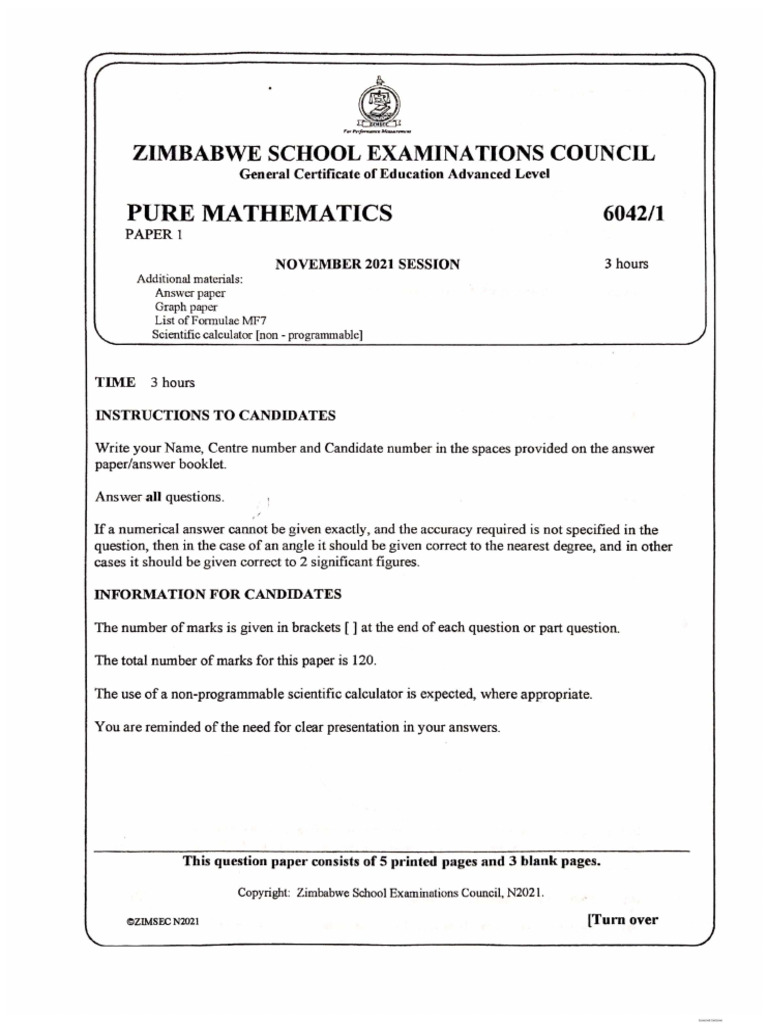 A-Levels Pure Mathematics 2021 | PDF