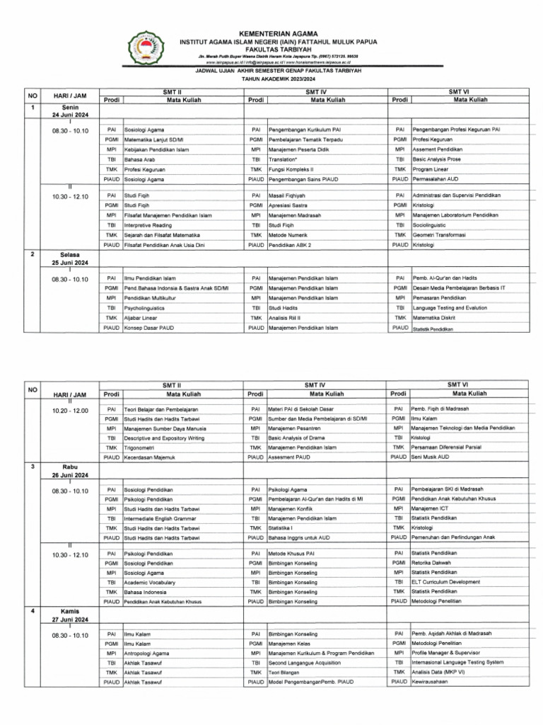 Jadwal UAS Genap TA.2023-2024 | PDF
