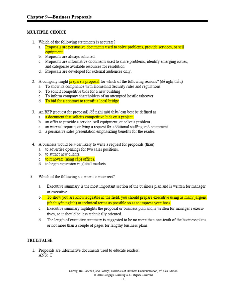 Chapter 9 KEY (1) | Download Free PDF | Request For Proposal | Business