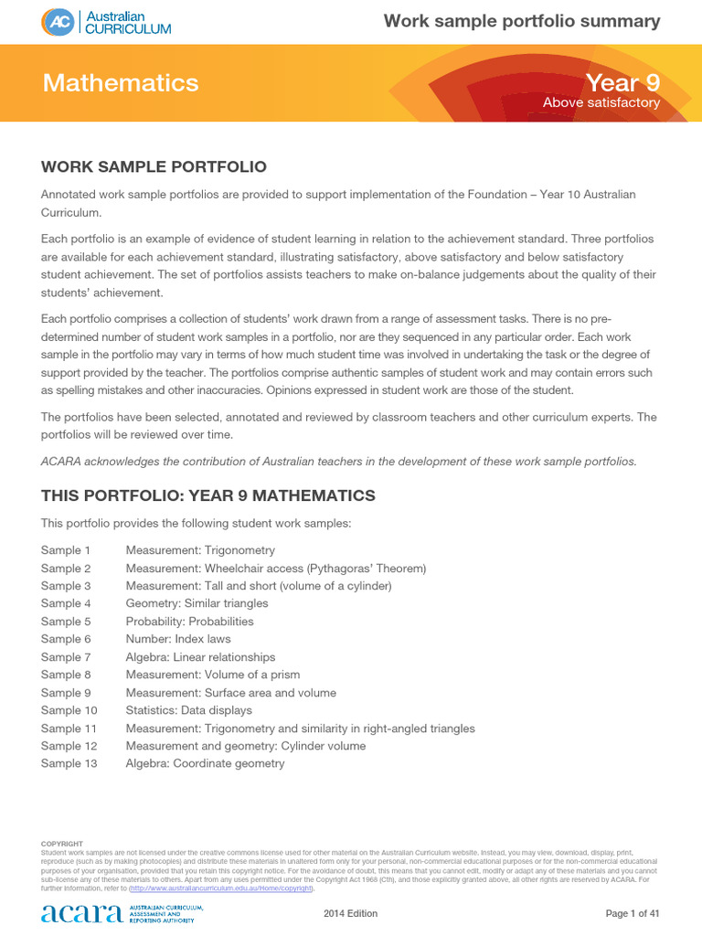 Year 9 Mathematics Portfolio Above | PDF | Trigonometry | Triangle