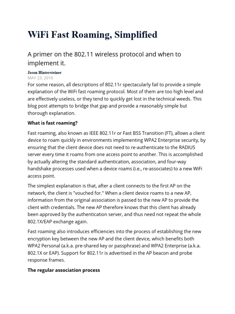 WiFi Fast Roaming | Download Free PDF | Internet Architecture | Networking