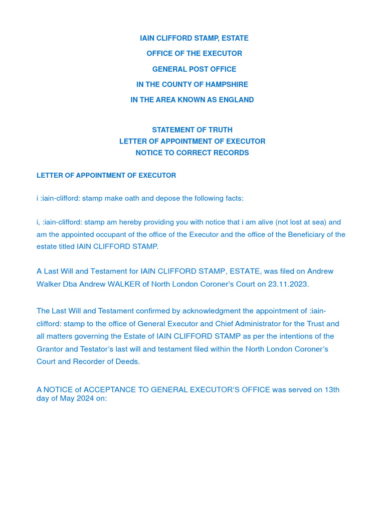 13.05.2024 Office of Executor Statement of Truth and Notice | Download ...