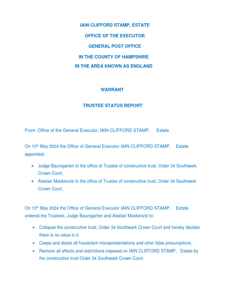 Trustee Status Report for Iain Clifford Stamp | PDF | Probate ...