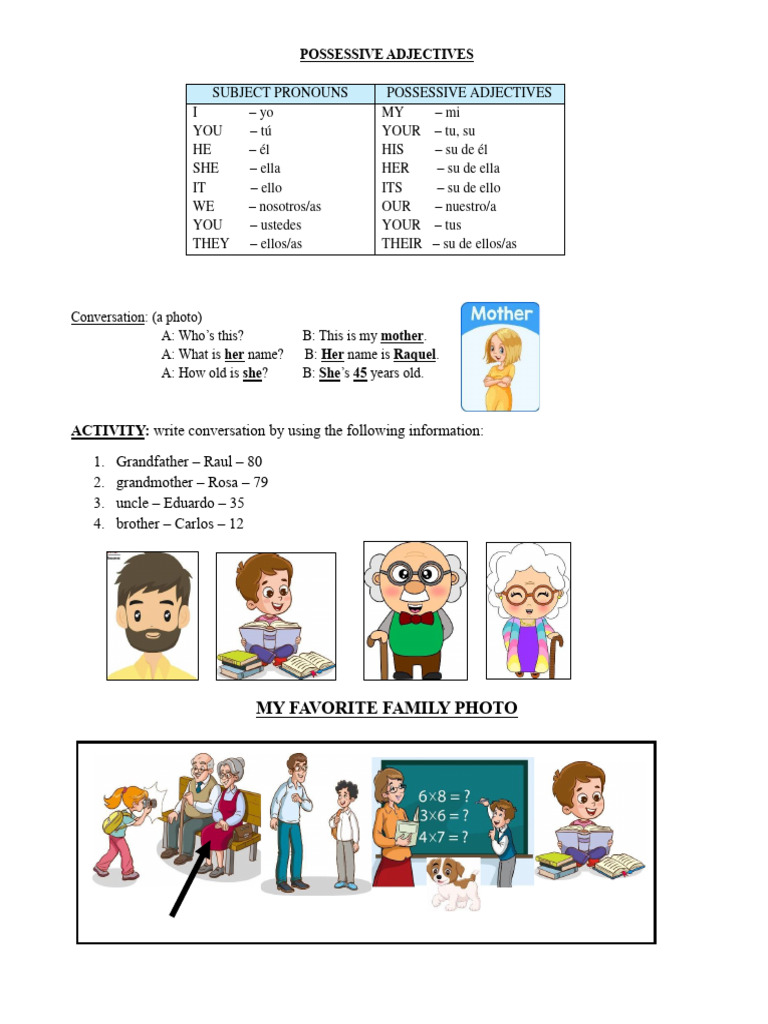 Tema 3 POSSESSIVE ADJECTIVES Segundo Trimestre 2024 - Worksheet | PDF | Semantics | Languages