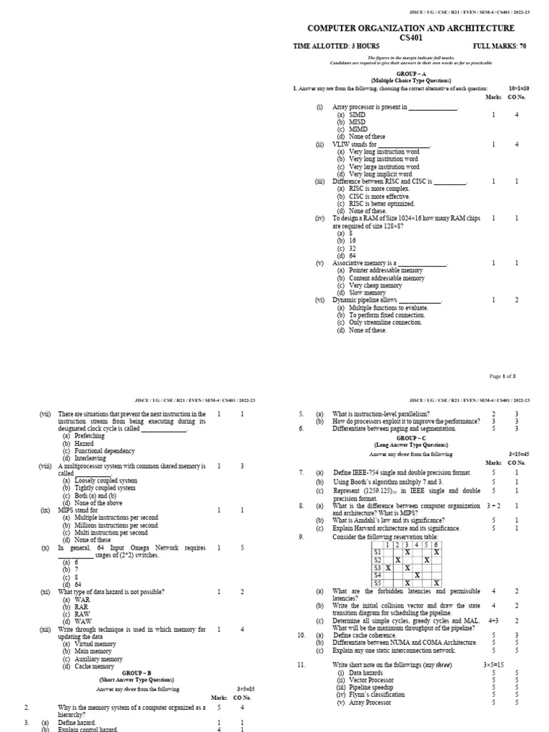 CSE - CS401 - COMPUTER ORGANIZATION AND ARCHITECTURE - R21 - Booklet | PDF | Computing ...