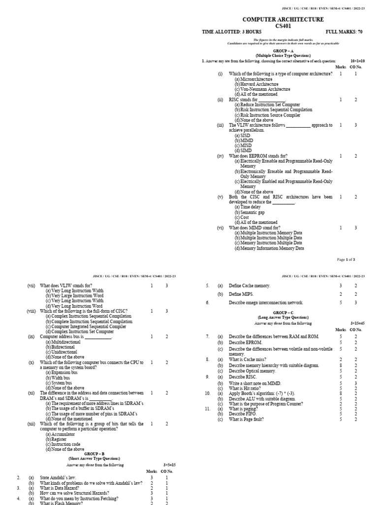 CSE - CS401 - COMPUTER ARCHITECTURE - R18 - Booklet | PDF | Computer Data Storage | Computer Memory