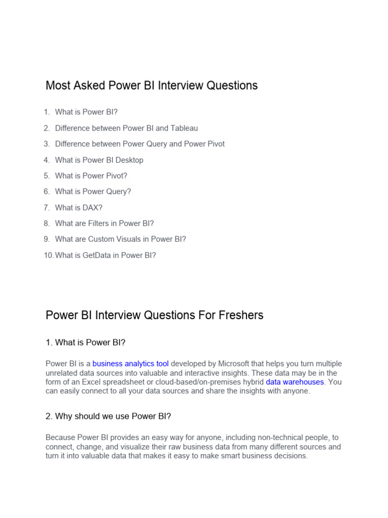 power BI interview | PDF | Microsoft Sql Server | Microsoft Excel