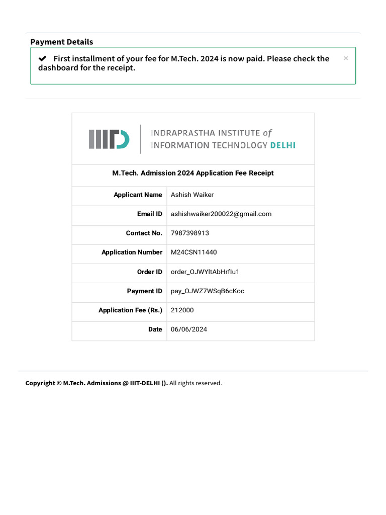 M.Tech. Admissions 2024 @IIIT-DELHI | PDF