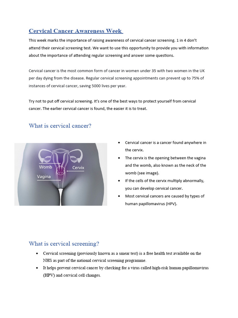 Cervical Cancer Awareness Week | PDF | Cervical Cancer | Cancer