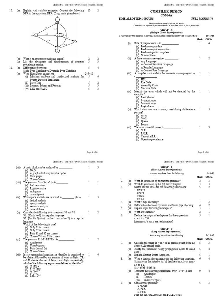 CSE - CS604A - COMPILER DESIGN - R18 - Booklet | PDF | Parsing | Linguistics