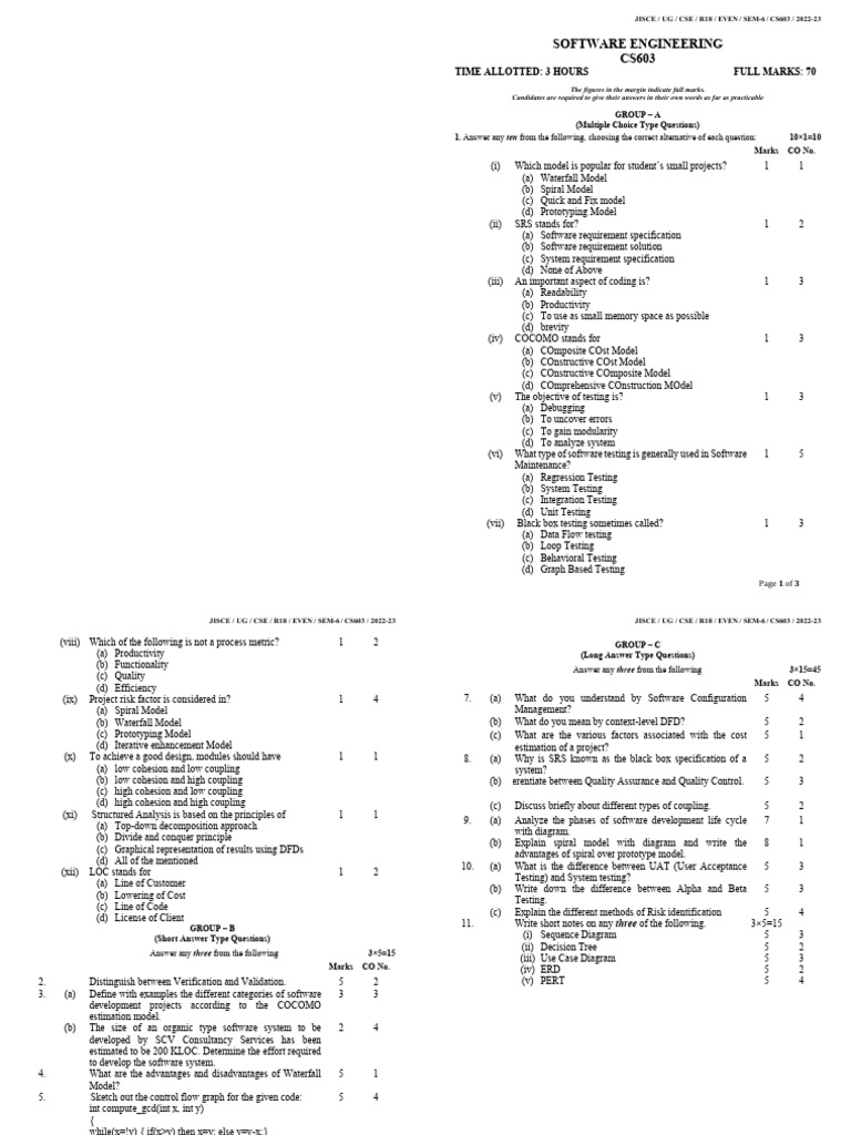 Cse Cs603 Software Engineering R18 Booklet Pdf Software Testing Systems Engineering