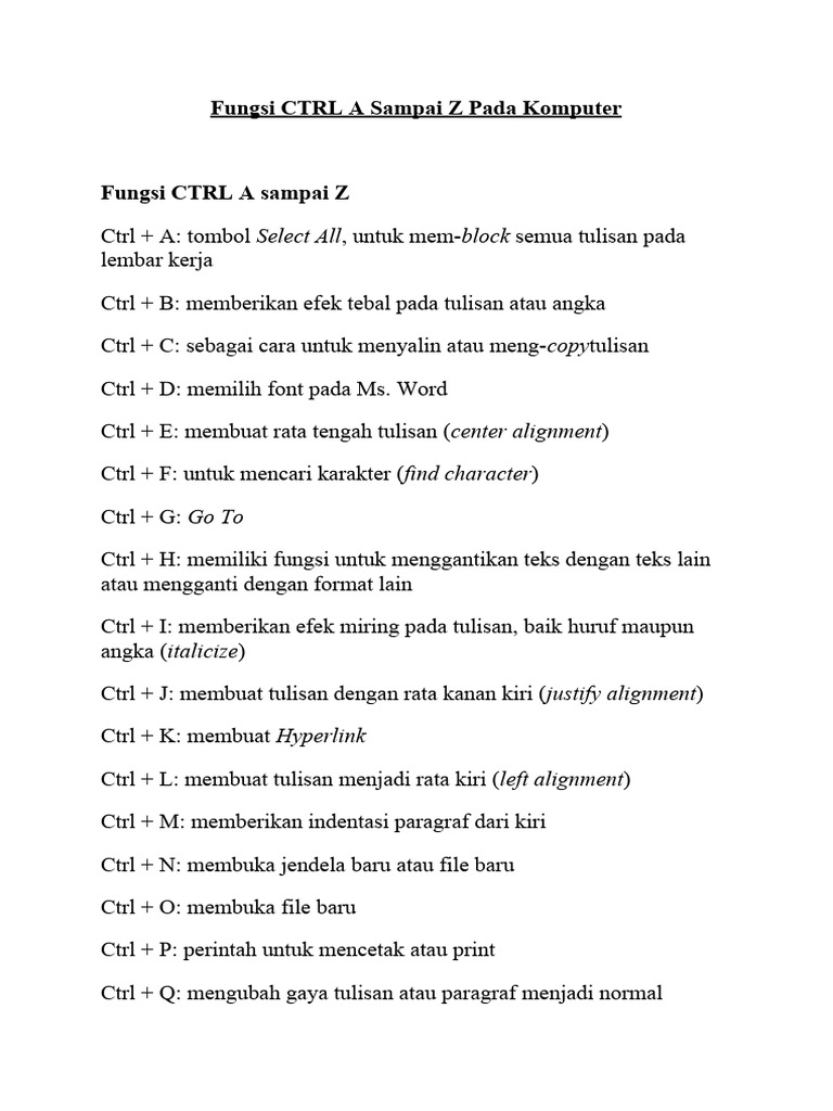 Fungsi CTRL A - Z Pada Komputer | PDF