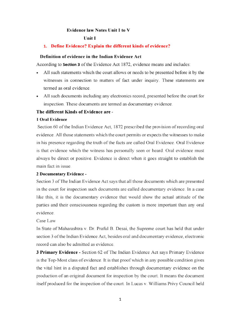 EVIDENCE LAW NOTES - PRAVEEN SIR | PDF