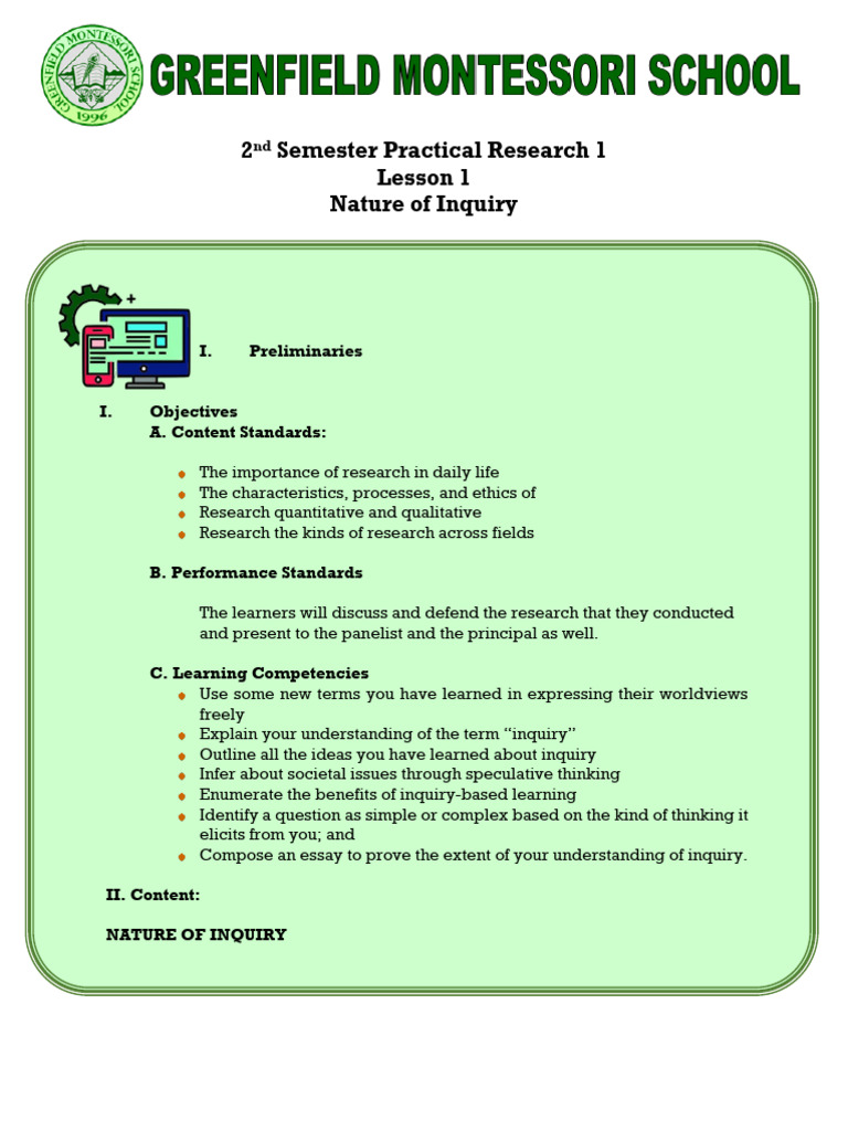 PR1 Lesson 1 | PDF | Inquiry Based Learning | Thought