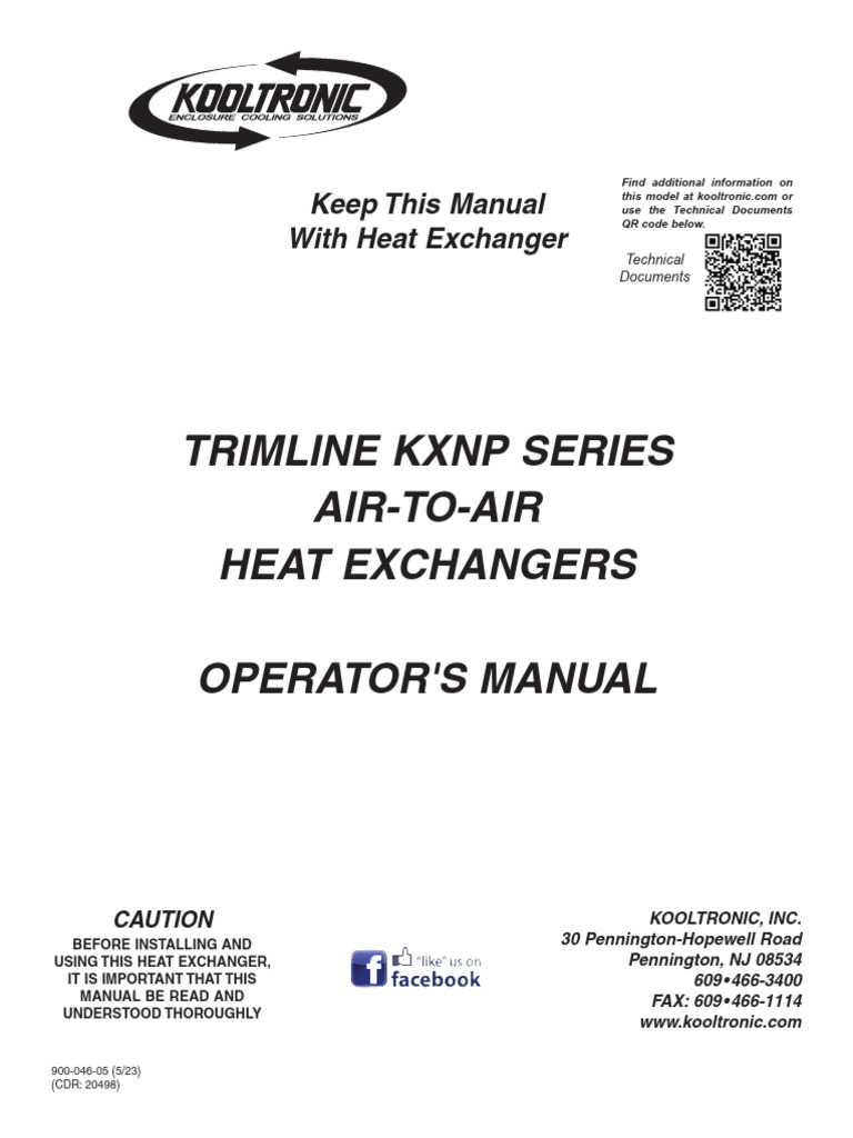 Trimline KXNP Series Air-To-Air Heat Exchangers Operator'S Manual | PDF ...