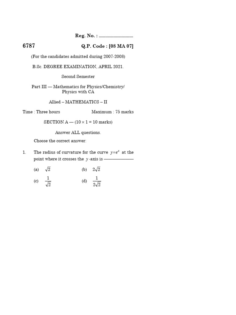 Allied Mathematics II Exam Solutions | PDF | Differential Geometry ...