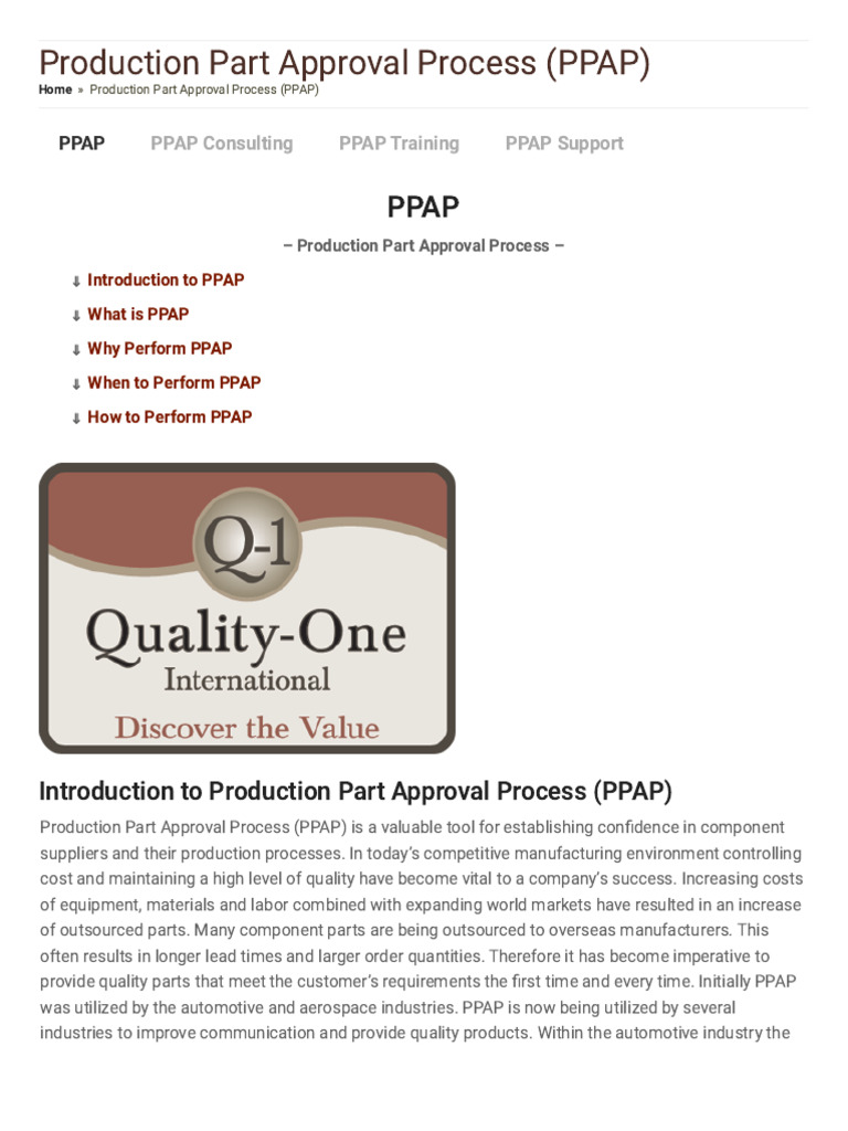 PPAP - Production Part Approval Process - Quality-One | Download Free ...