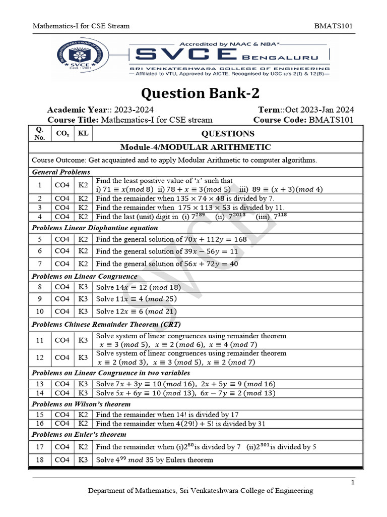 BMATS101 Question Bank-2 | PDF | Eigenvalues And Eigenvectors | Matrix (Mathematics)