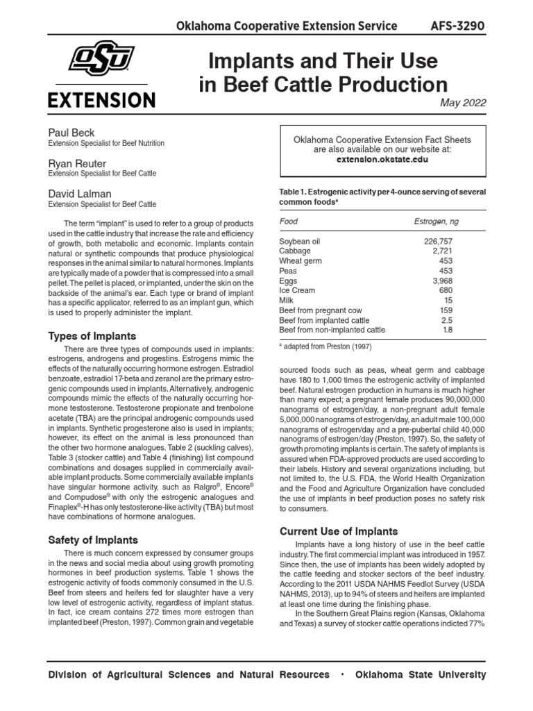 Implants and Their Use in Beef Cattle Production Afs 3290 | PDF ...