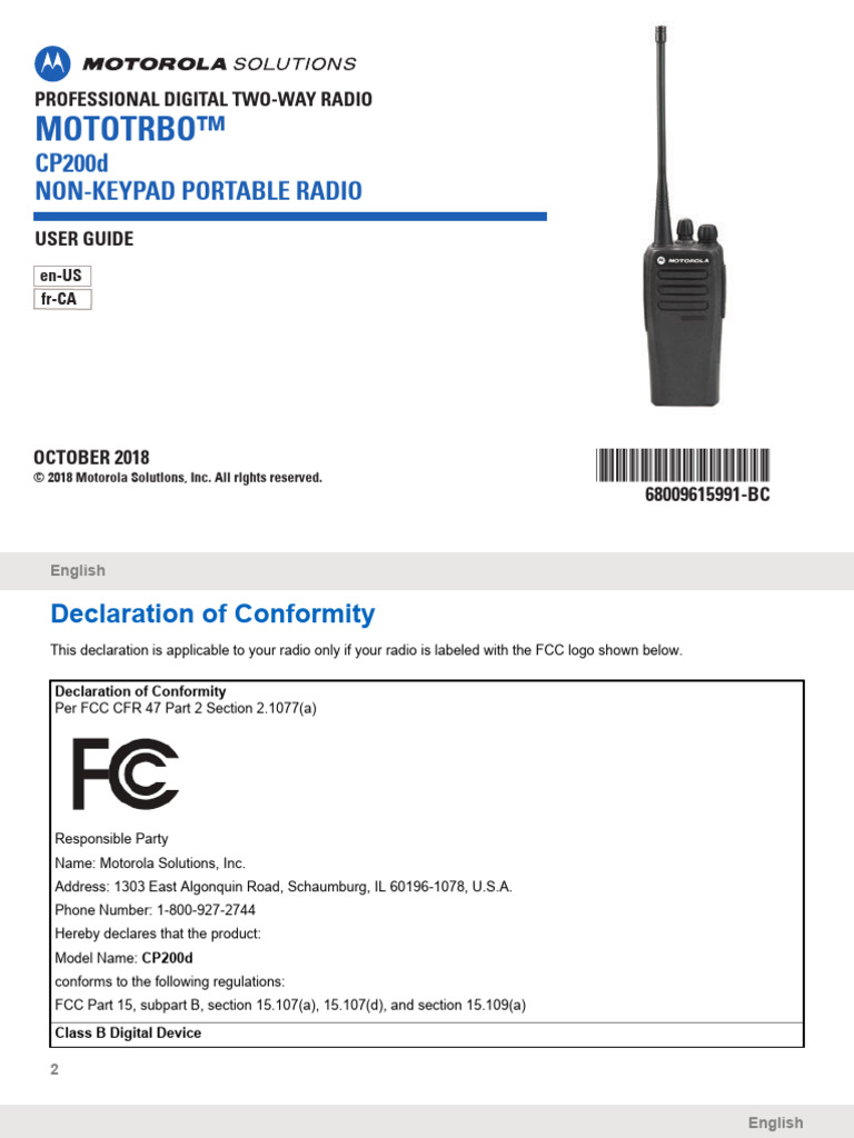 Mototrbo cp200d Userguide | PDF | Radio | Electromagnetic Interference
