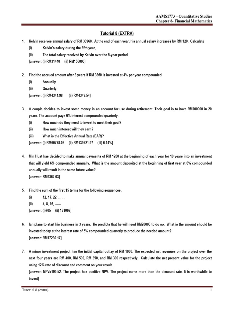 Extra Tutorial 8 - Question | PDF | Net Present Value | Interest