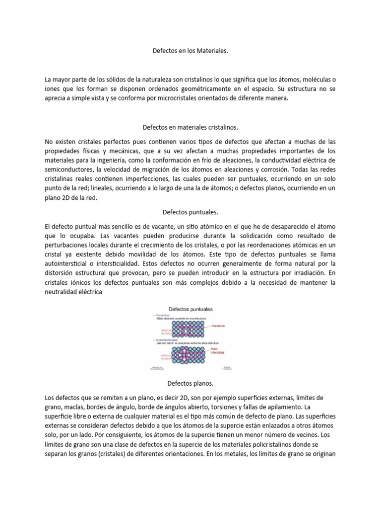 Defectos en Los Materiales | PDF | Cristal | Sólido