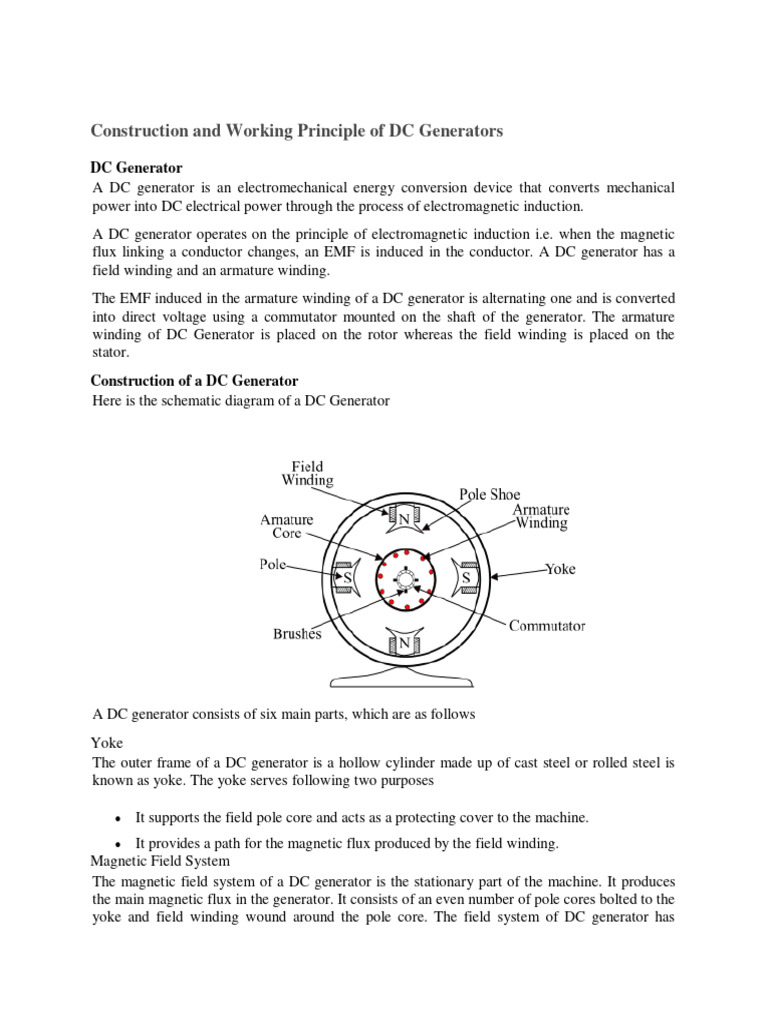 Construction and Working Principle of DC Generators | PDF | Electric ...