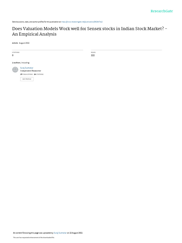 Valuation Models for Sensex Stocks Analysis | PDF | Valuation (Finance ...