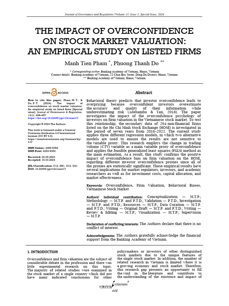The Impact of Overconfidence On Stock Market Valua | PDF | Valuation ...